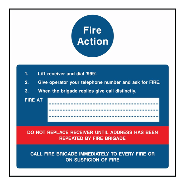 Dial 999 Fire Action Notice Sign | Large Bulk Savings!