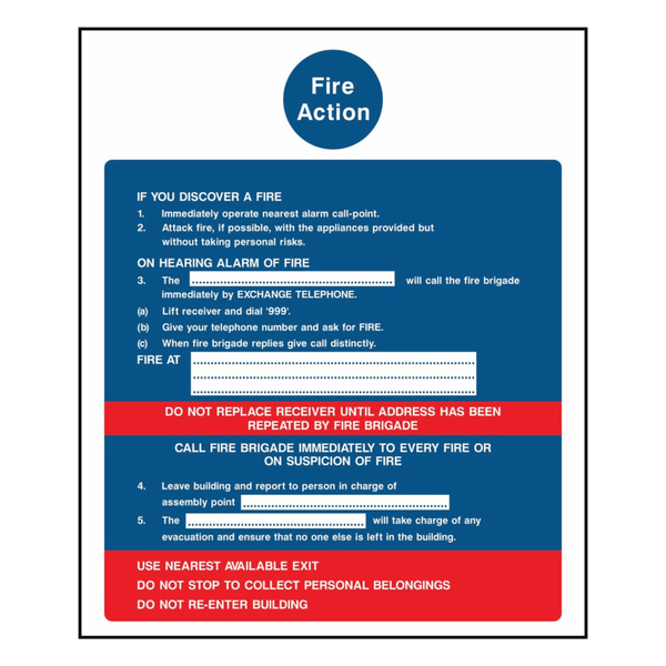 Multi-Purpose Fire Action Notice Sign - The Safety Sign Depot