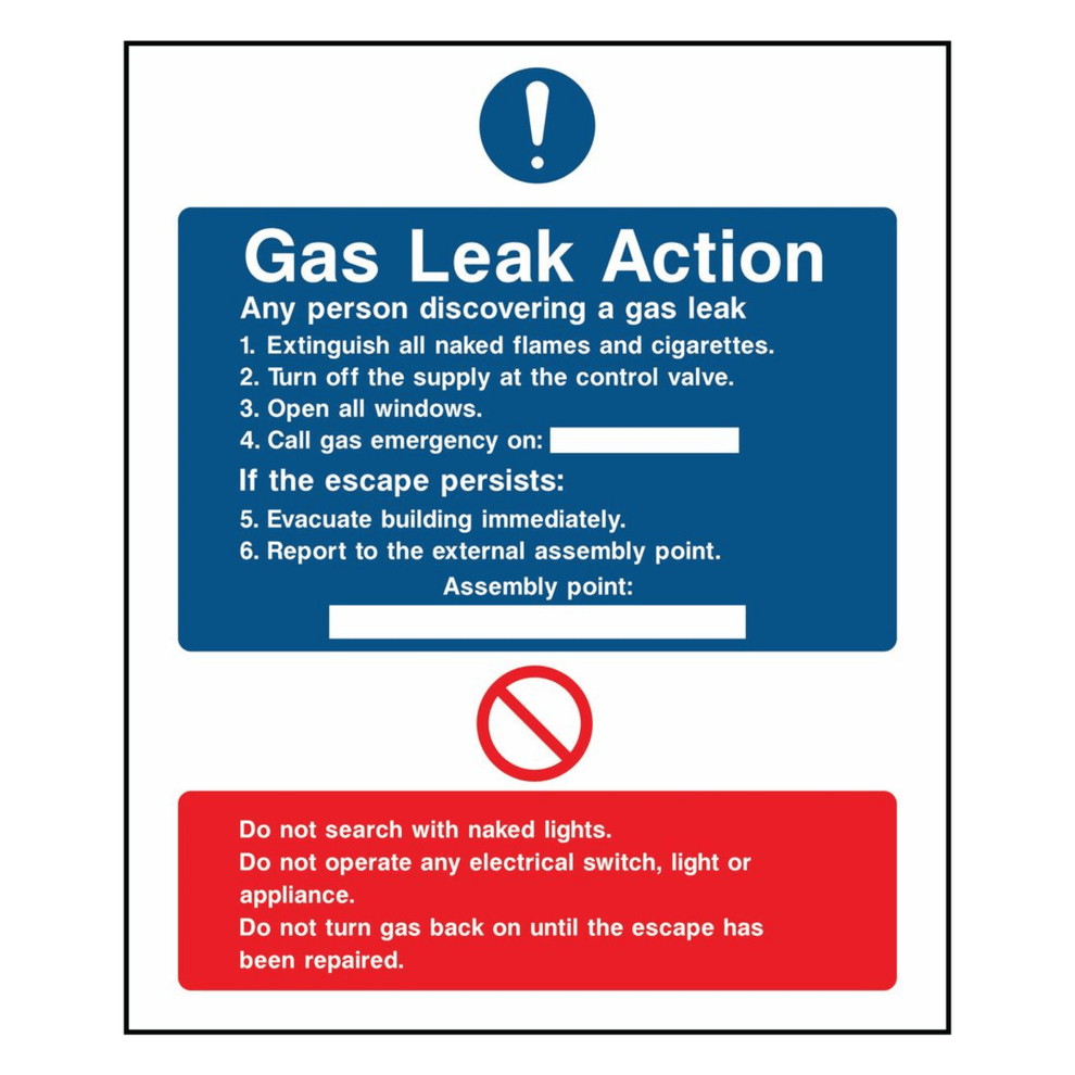 Gas Leak Action Sign - The Safety Sign Depot