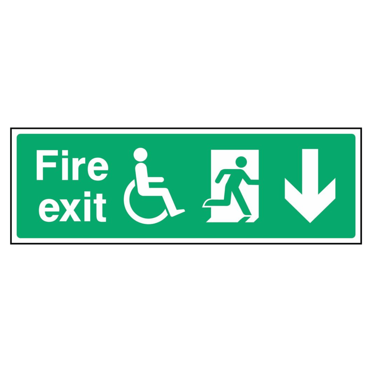 Wheelchair Fire Exit Down Arrow Sign - The Safety Sign Depot